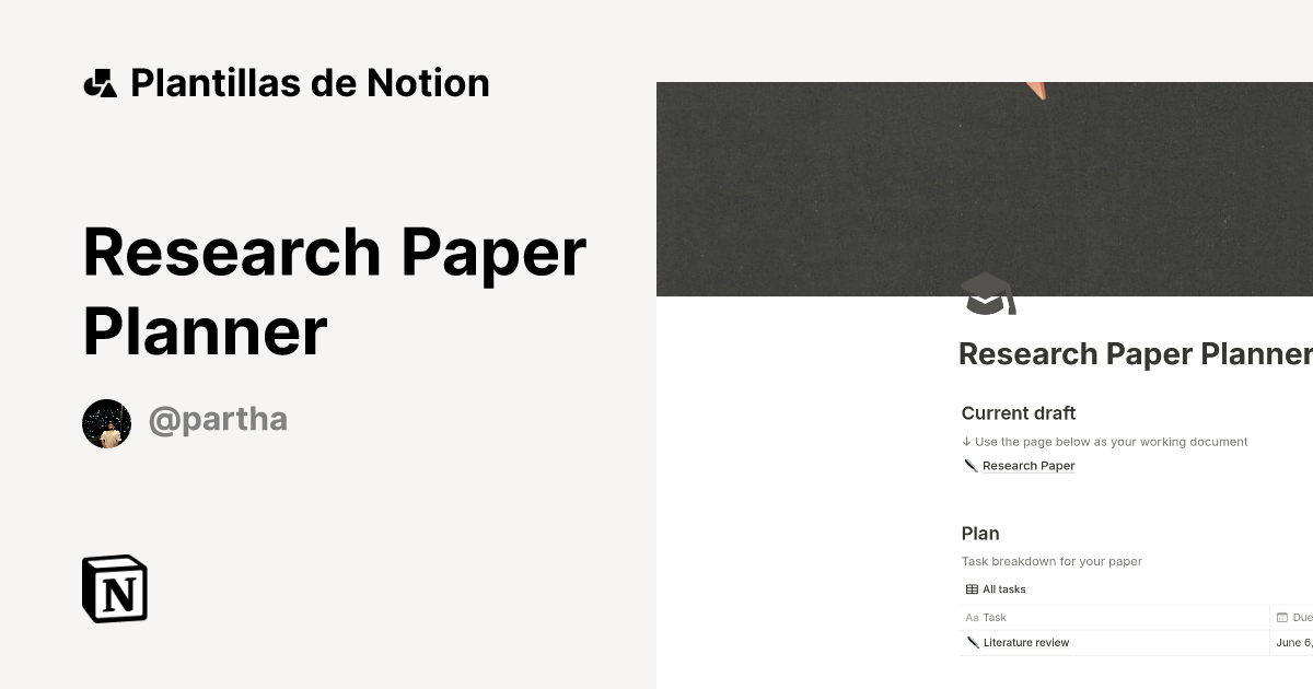 Plantilla Research Paper Planner | Notion Marketplace
