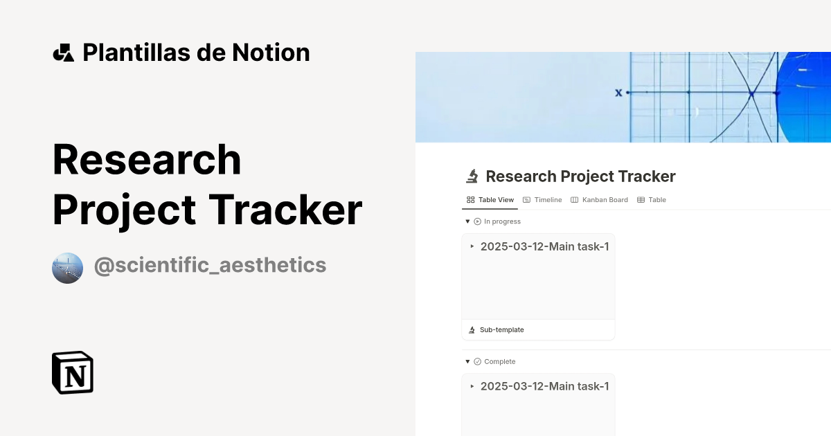Plantilla Research Project Tracker de Scientific Aesthetics | Notion ...