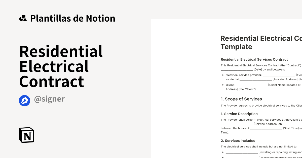 Plantilla Residential Electrical Contract de Signer HQ | Notion Marketplace