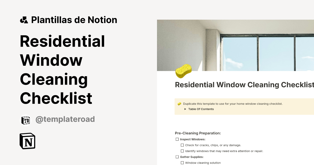 Plantilla Residential Window Cleaning Checklist | Notion Marketplace