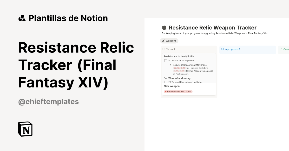 Plantilla Resistance Relic Tracker (Final Fantasy XIV) de Chief's ...