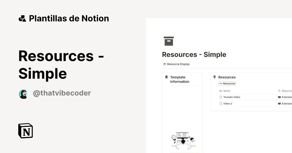 Plantilla Resources - Simple de That Vibe Coder | Notion Marketplace