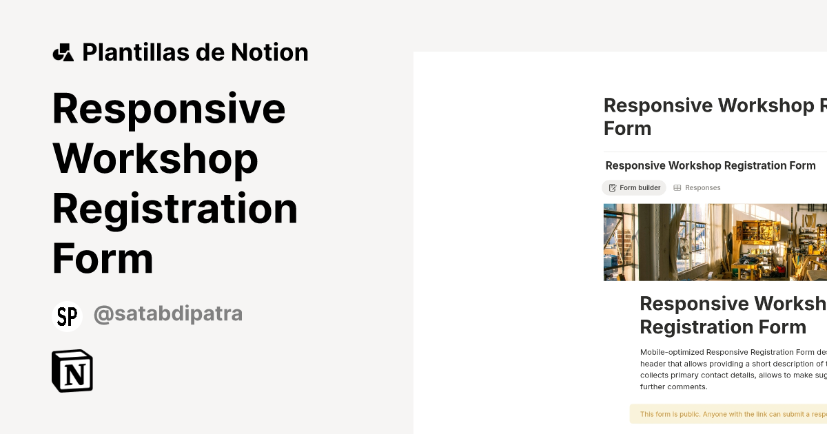 Plantilla Responsive Workshop Registration Form | Notion Marketplace