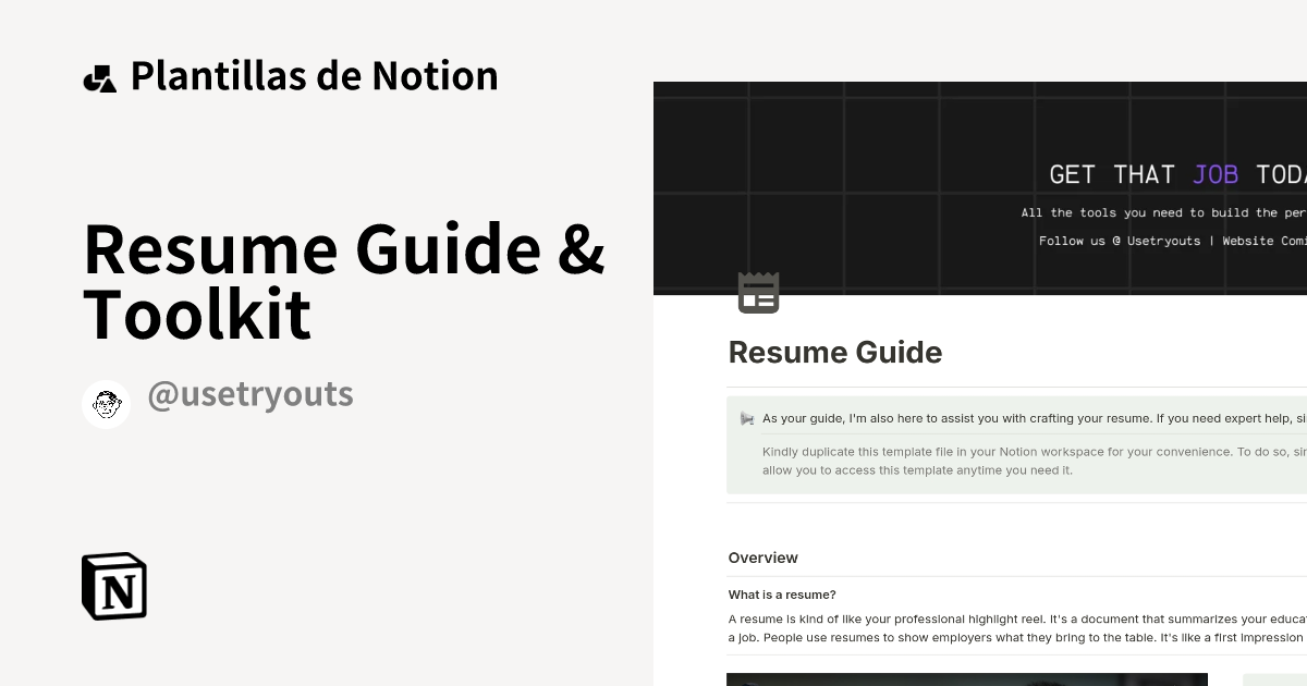 Plantilla Resume Guide & Toolkit de TryOuts | Notion Marketplace