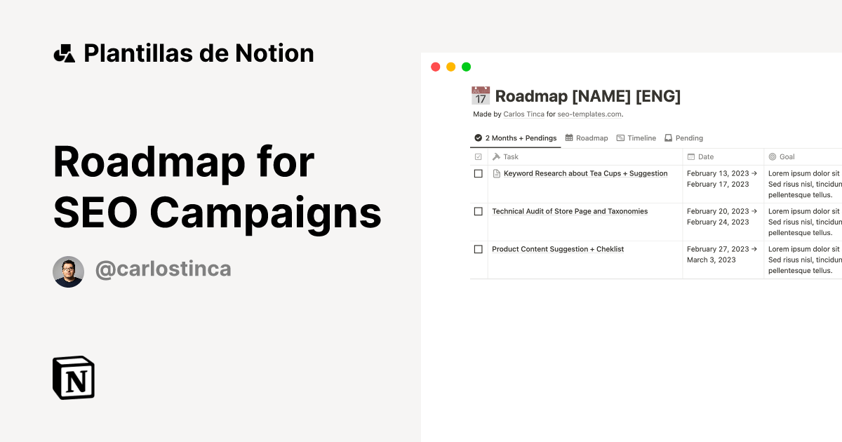 Plantilla Roadmap for SEO Campaigns | Notion Marketplace