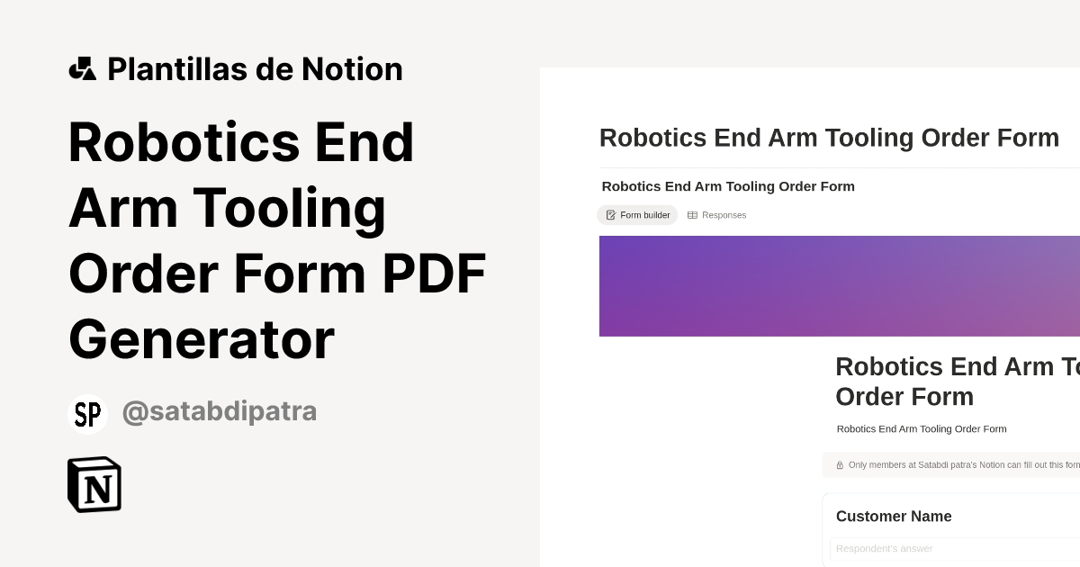 Plantilla Robotics End Arm Tooling Order Form PDF Generator | Notion ...