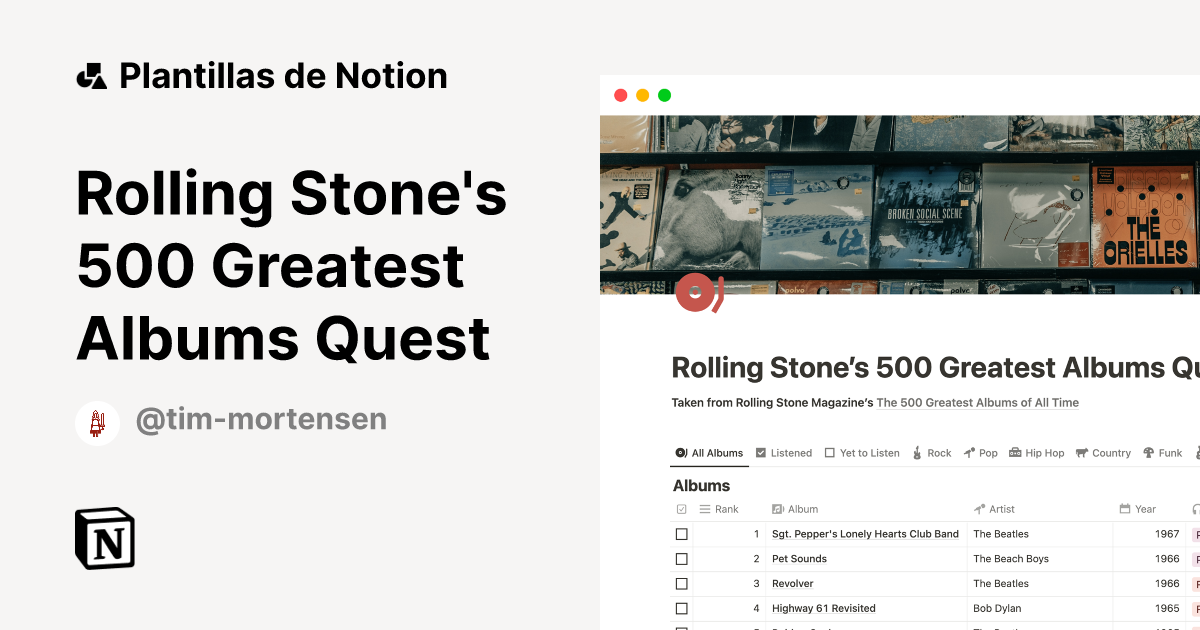 Plantilla Rolling Stone's 500 Greatest Albums Quest de Tim Mortensen ...