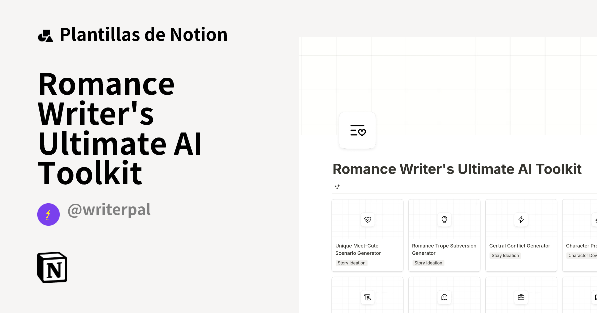Plantilla Romance Writer's Ultimate AI Toolkit de writerpal | Notion Marketplace