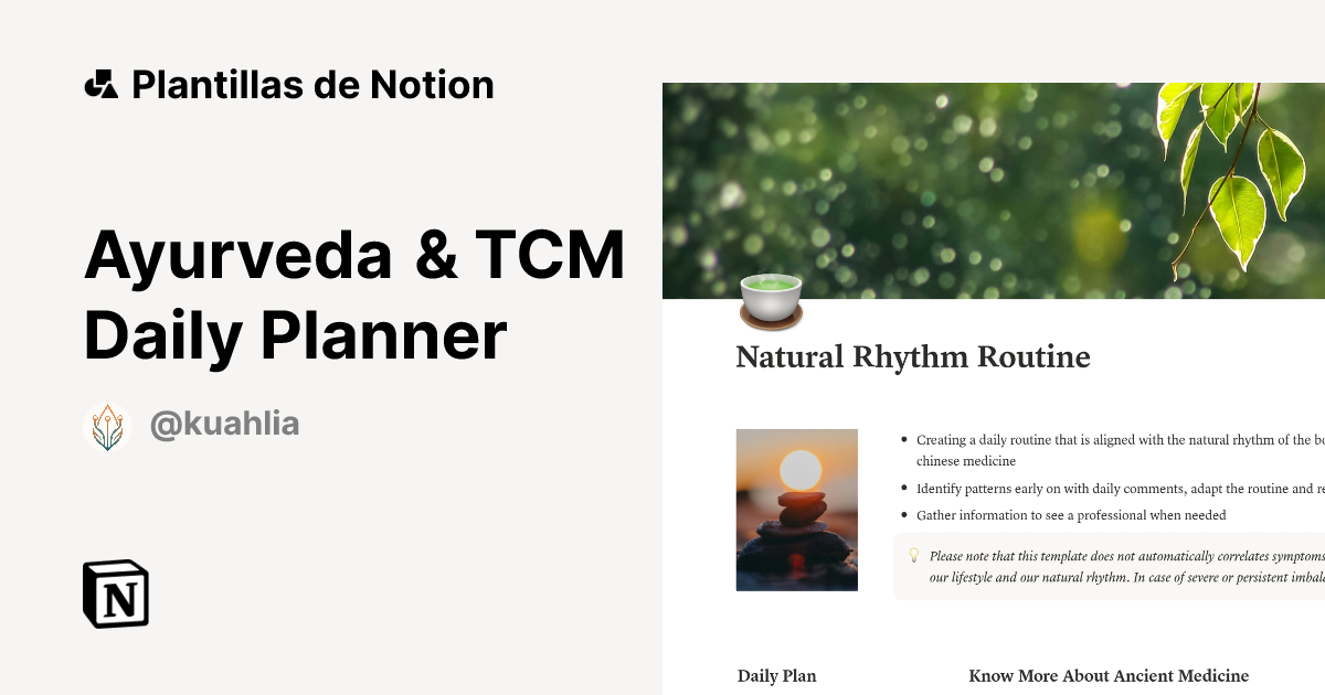 Plantilla Ayurveda & TCM Daily Planner | Notion Marketplace