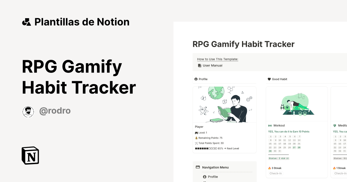 Plantilla RPG Gamify Habit Tracker de Rodro | Notion Marketplace