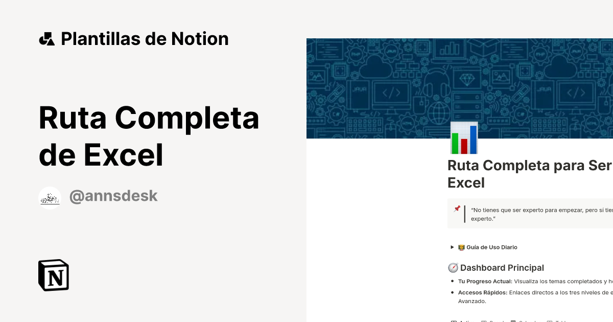 Plantilla Ruta Completa de Excel de Ann's Desk | Notion Marketplace