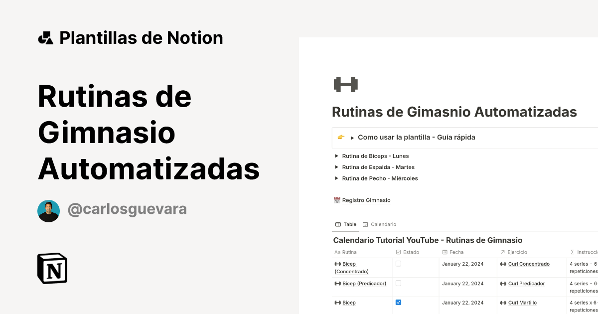 Plantilla Rutinas de Gimnasio Automatizadas de Carlos Guevara | Notion ...