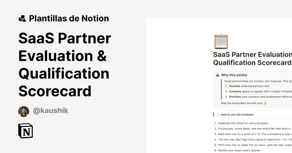 Plantilla SaaS Partner Evaluation & Qualification Scorecard de Kaushik ...