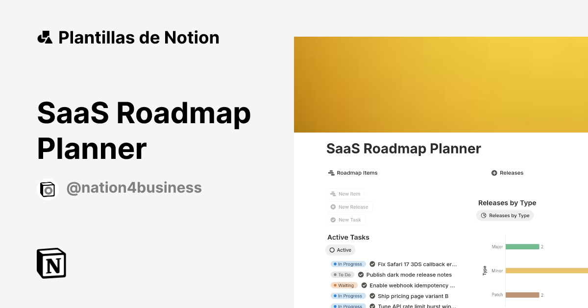 Plantilla SaaS Roadmap Planner de Nation4Business | Notion Marketplace