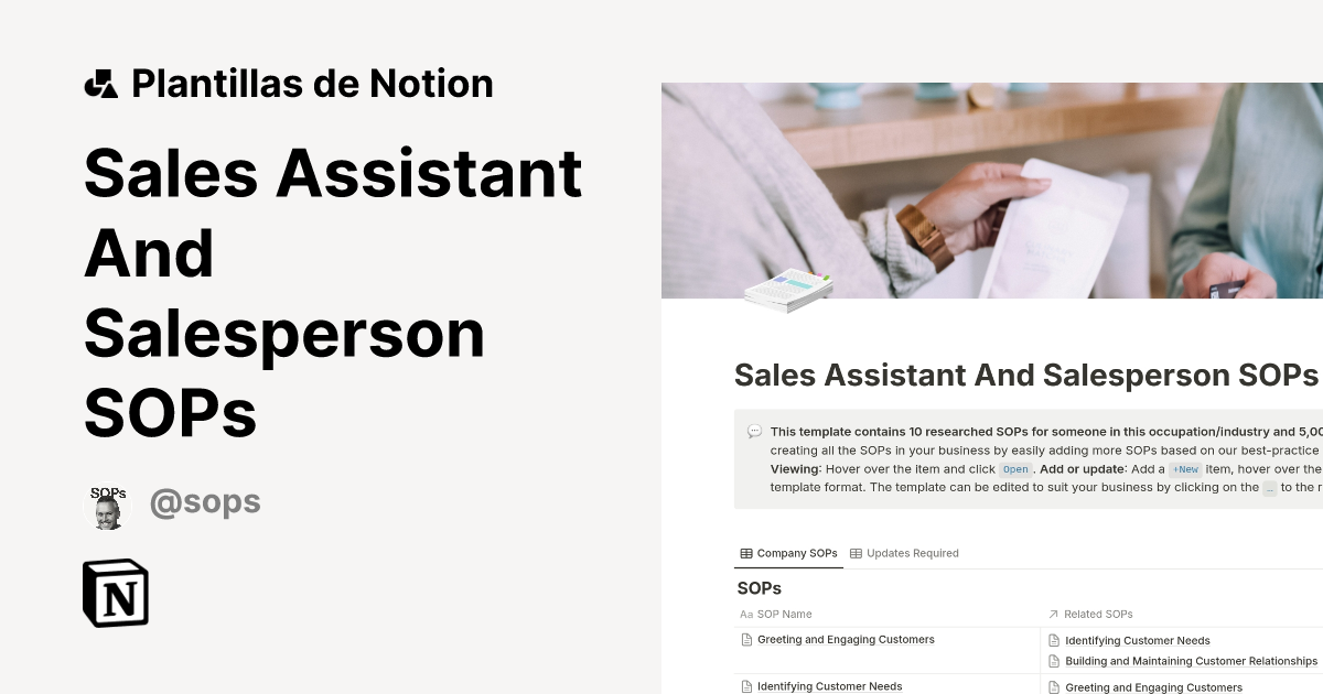 Plantilla Sales Assistant And Salesperson SOPs de SOPs | Notion Marketplace