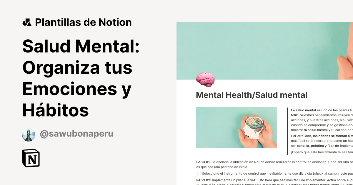 Plantilla Salud Mental: Organiza tus Emociones y Hábitos de Sawubona ...
