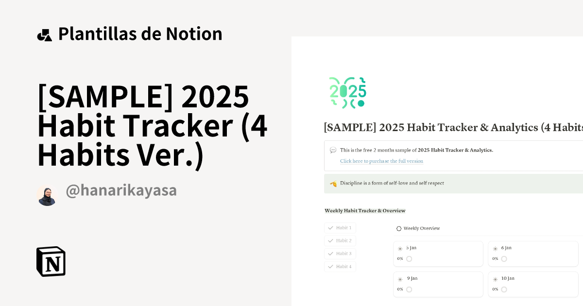 Plantilla [SAMPLE] 2025 Habit Tracker (4 Habits Ver.) | Notion Marketplace