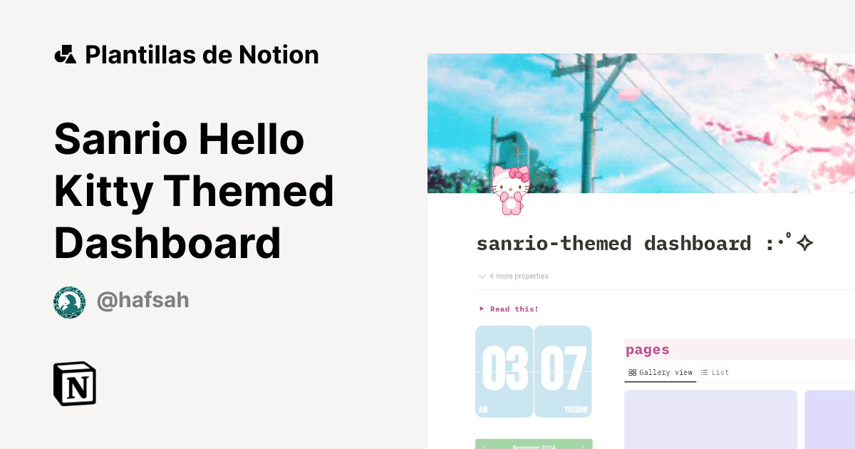 Plantilla Sanrio Hello Kitty Themed Dashboard de Hafsah I | Notion ...
