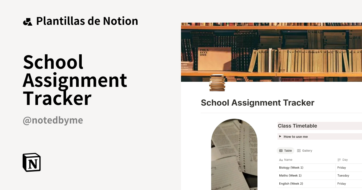 Plantilla School Assignment Tracker de Noted by me | Notion Marketplace