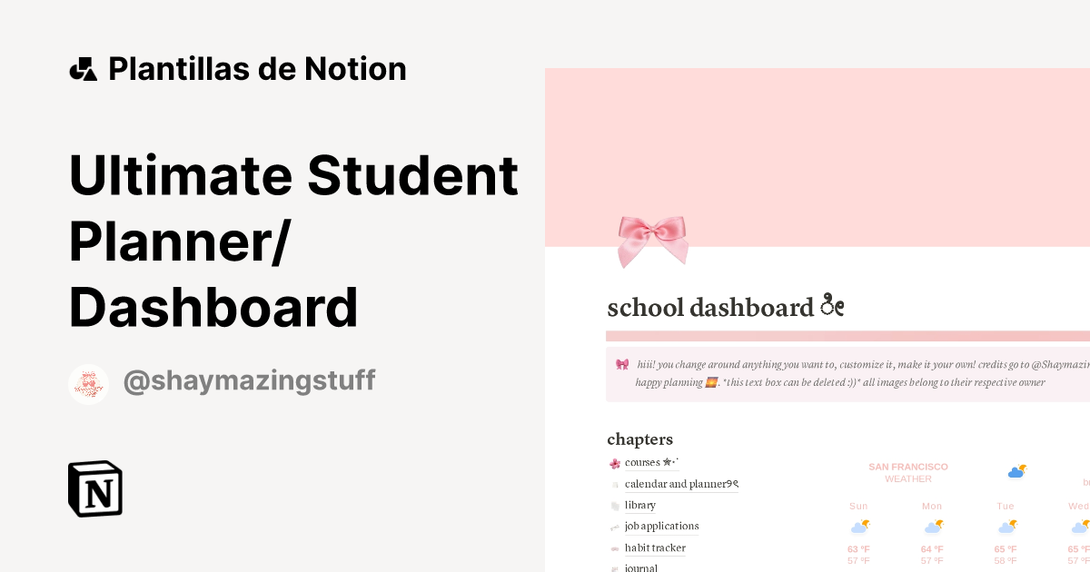 Plantilla Ultimate Student Planner/Dashboard de Shaymazing | Notion Marketplace
