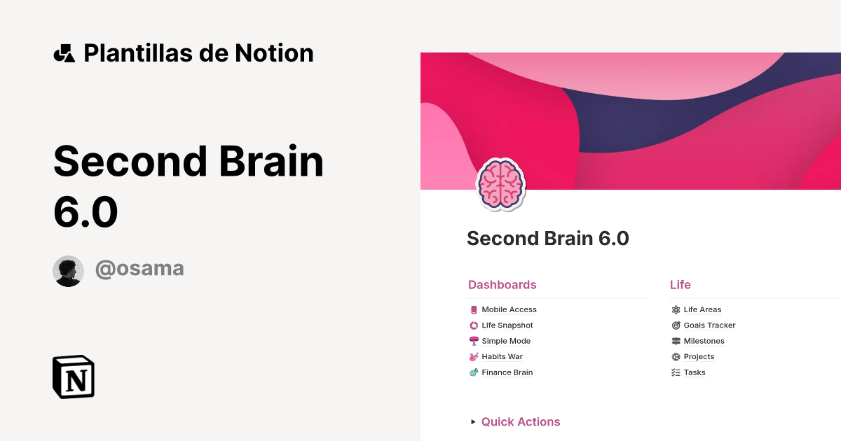 Plantilla Second Brain 6.0 de OlsNotion | Notion Marketplace
