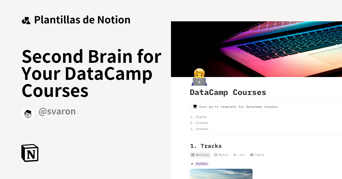 Plantilla Second Brain for Your DataCamp Courses | Notion Marketplace