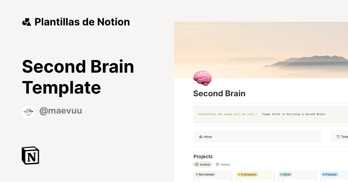 Plantilla Second Brain Template de maevuu | Notion Marketplace