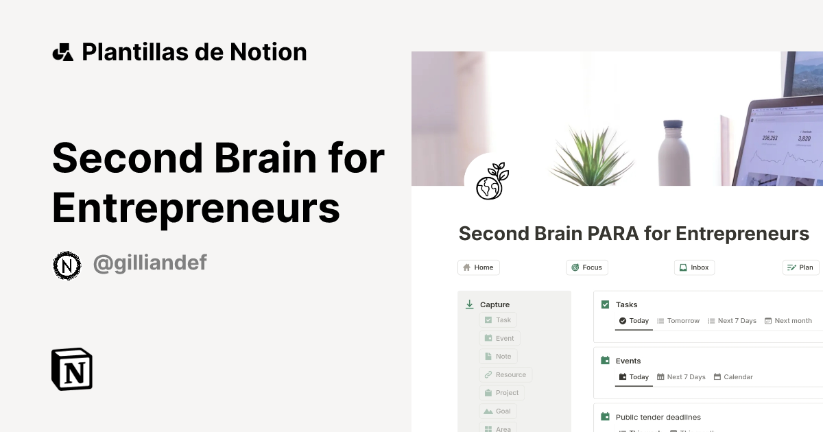 Plantilla Second Brain for Entrepreneurs | Notion Marketplace