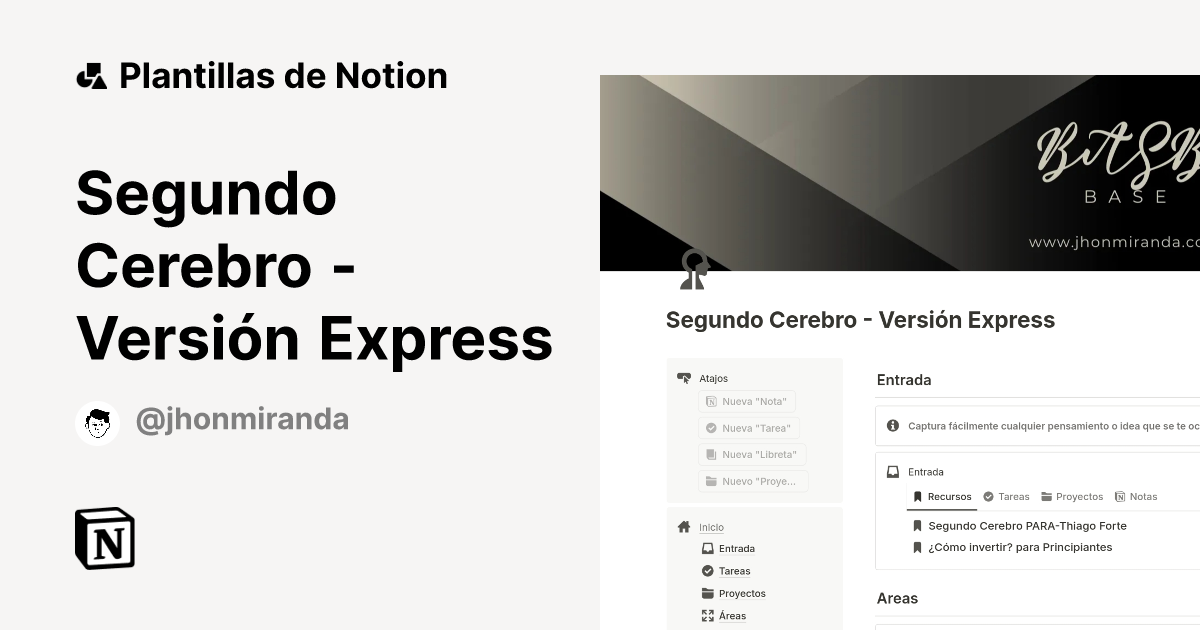 Plantilla Segundo Cerebro - Versión Express de Jhon Miranda | Notion Marketplace