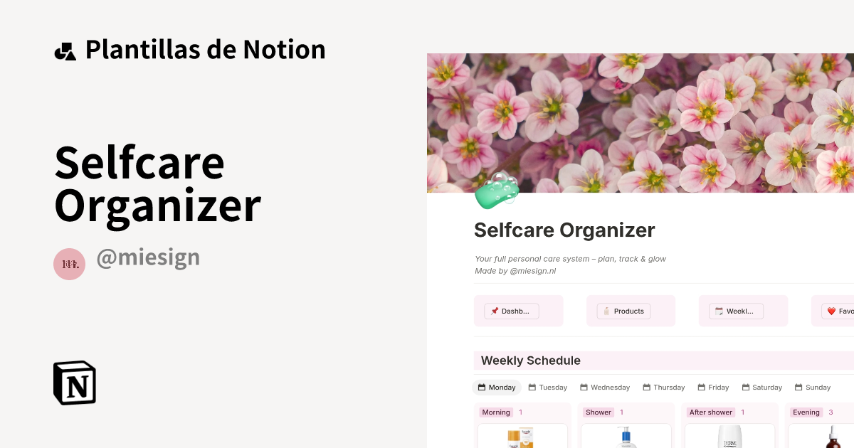 Plantilla Selfcare Organizer de Miesign | Notion Marketplace