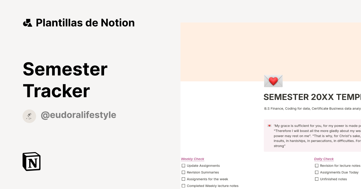 Plantilla Semester Tracker | Notion Marketplace