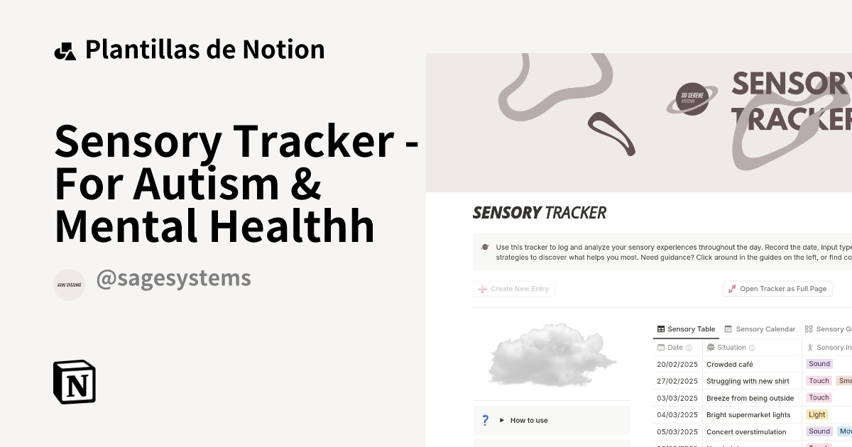 Plantilla Sensory Tracker - For Autism & Mental Healthh de Sage Systems ...