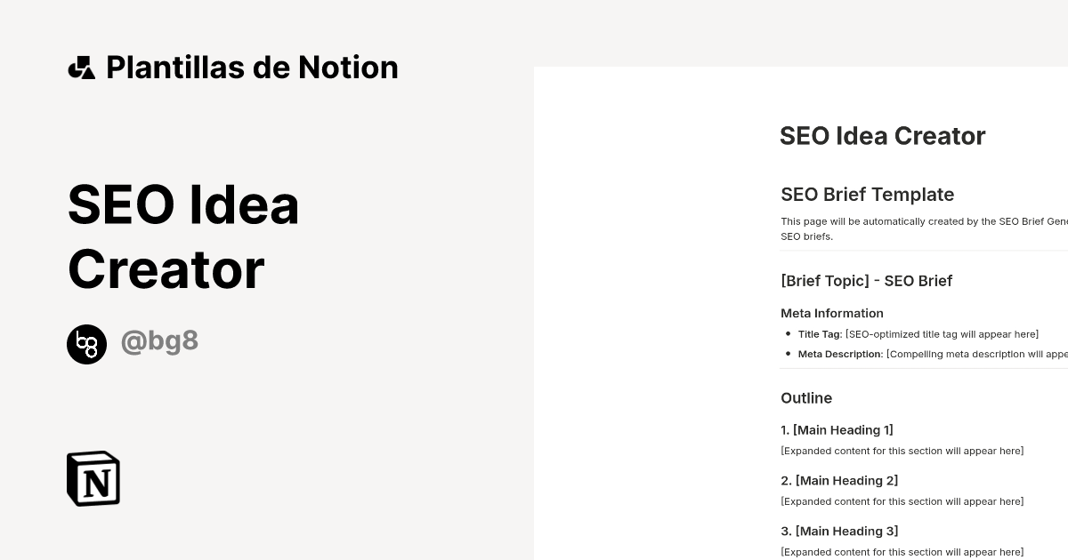 Plantilla SEO Idea Creator | Notion Marketplace