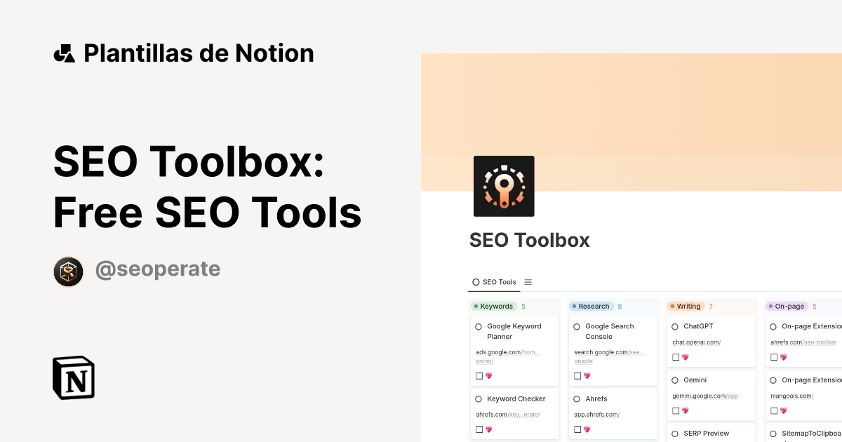 Plantilla SEO Toolbox: Free SEO Tools | Notion Marketplace
