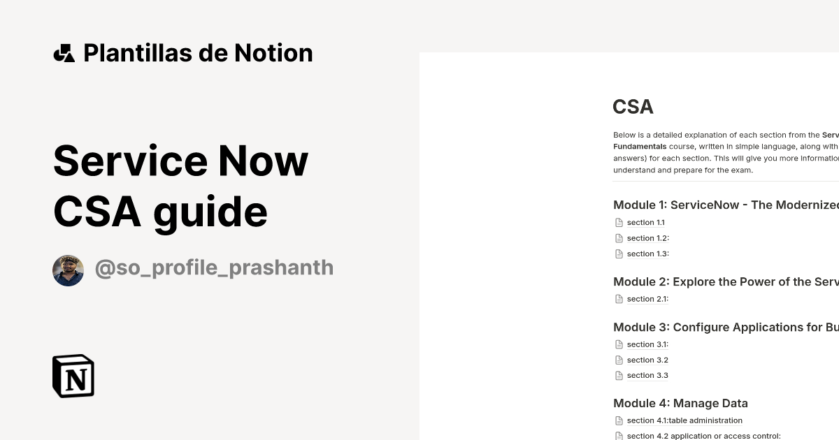 Plantilla Service Now CSA guide | Notion Marketplace