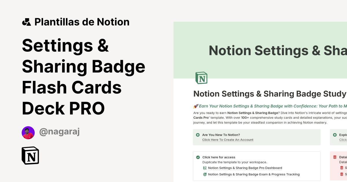 Plantilla Settings & Sharing Badge Flash Cards Deck PRO | Notion ...