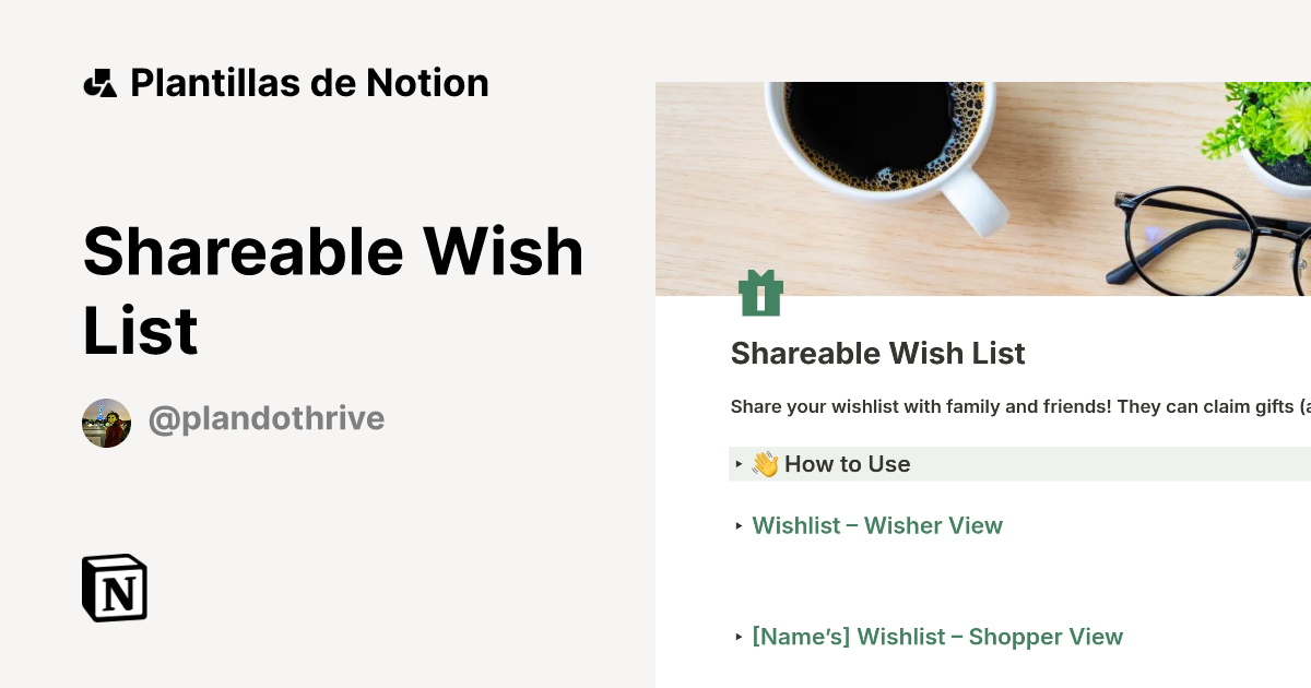 Plantilla Shareable Wish List | Notion Marketplace