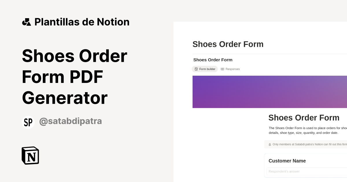 Plantilla Shoes Order Form PDF Generator | Notion Marketplace