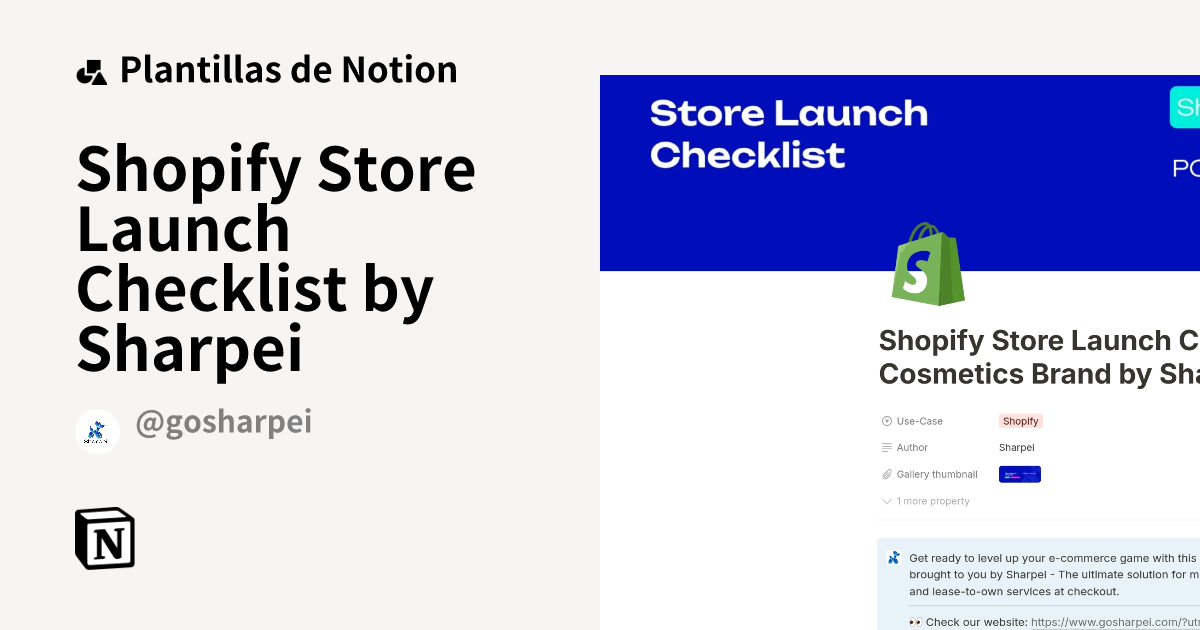 Plantilla Shopify Store Launch Checklist by Sharpei | Notion Marketplace