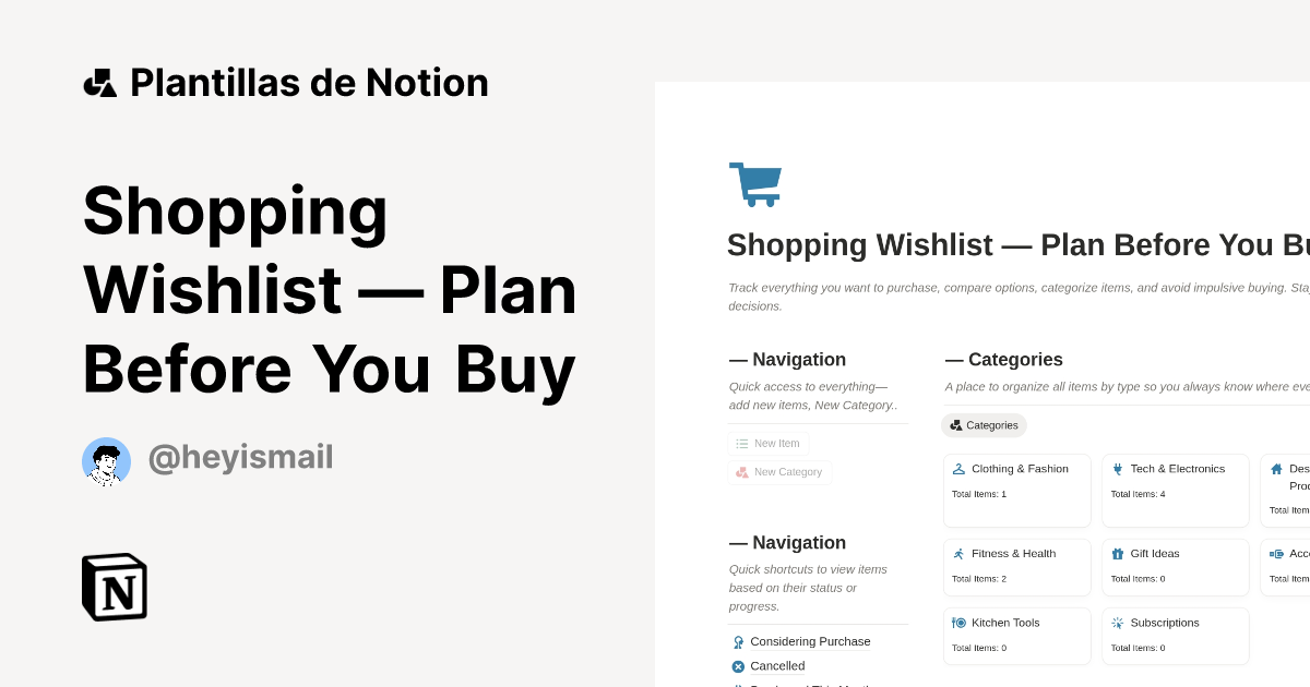 Plantilla Shopping Wishlist — Plan Before You Buy | Notion Marketplace