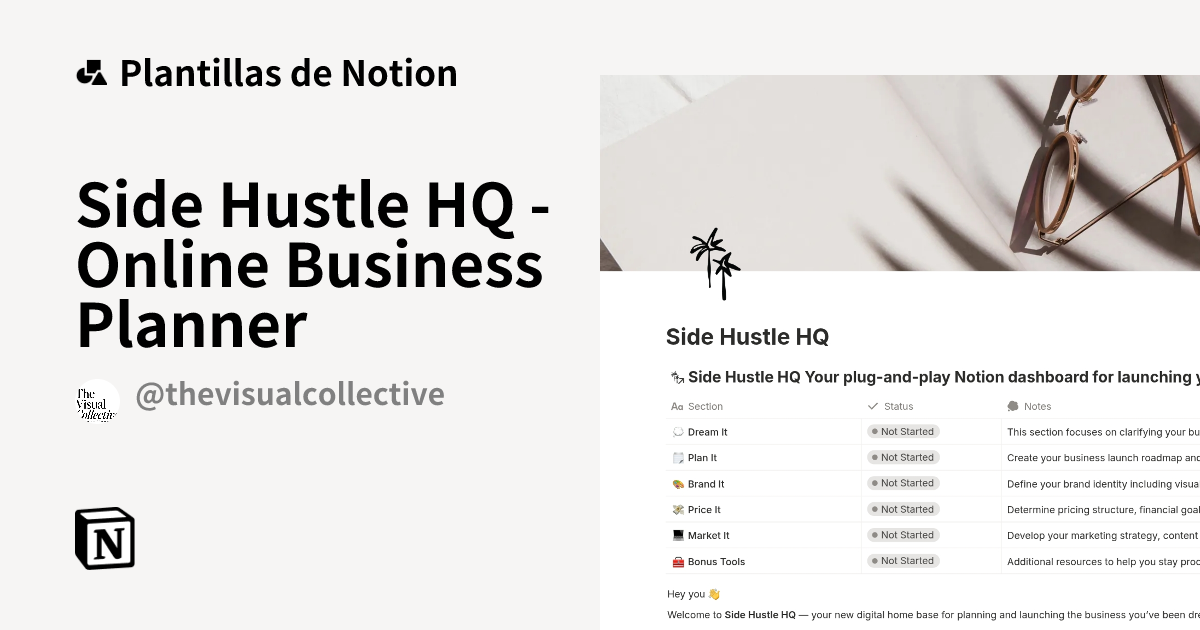 Plantilla Side Hustle HQ - Online Business Planner | Notion Marketplace