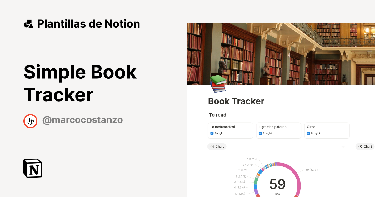 Plantilla Simple Book Tracker de Marco Costanzo | Notion Marketplace