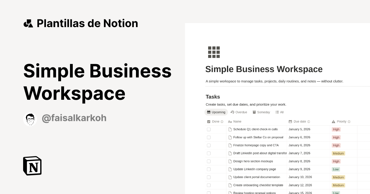 Plantilla Simple Business Workspace | Notion Marketplace