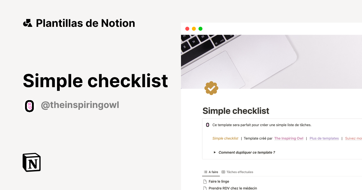 Plantilla Simple checklist de The Inspiring Owl | Notion Marketplace