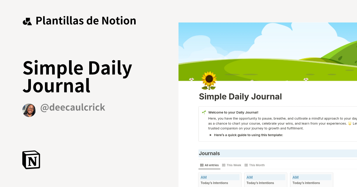 Plantilla Simple Daily Journal de Dee Caulcrick | Notion Marketplace