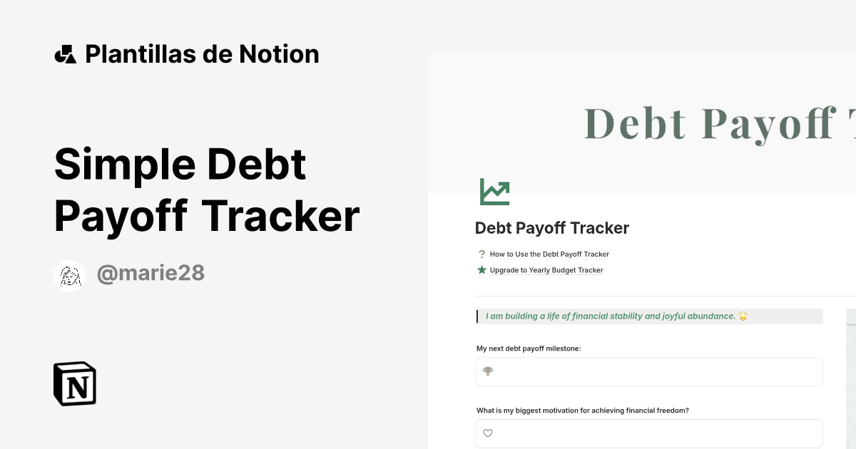 Plantilla Simple Debt Payoff Tracker | Notion Marketplace