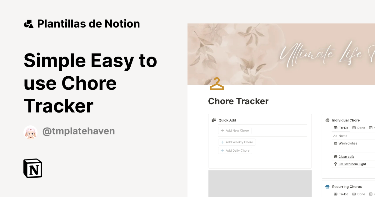 Plantilla Simple Easy to use Chore Tracker | Notion Marketplace