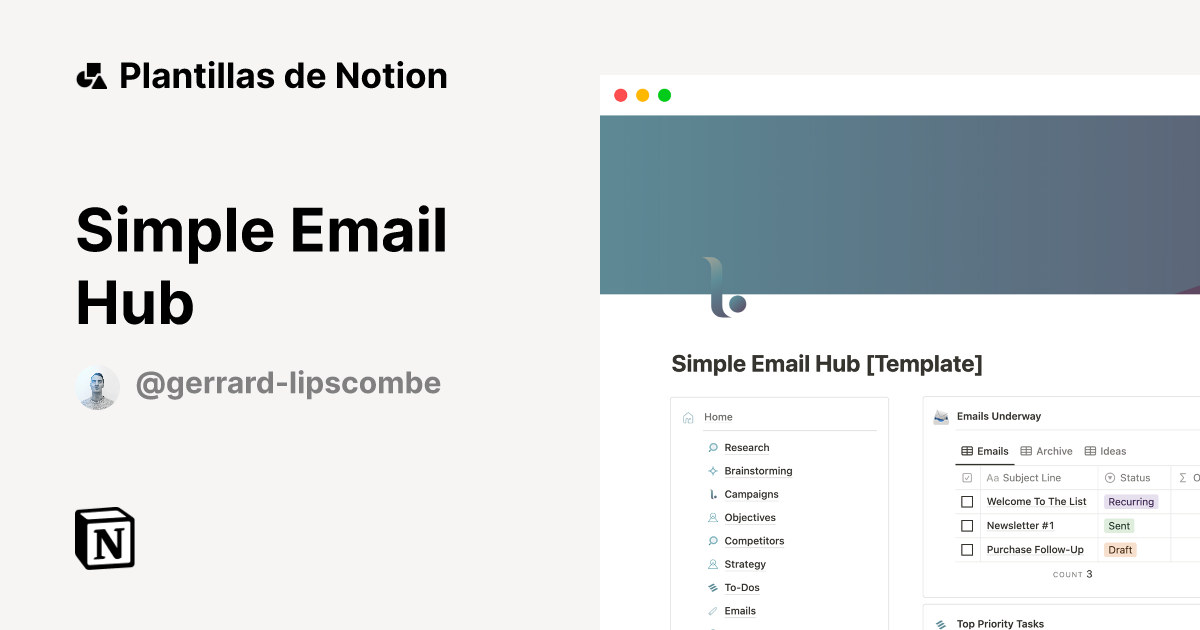 Plantilla Simple Email Hub | Notion Marketplace