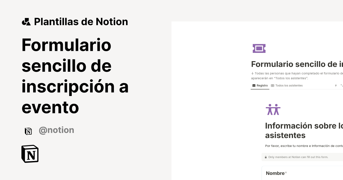 Plantilla Formulario sencillo de inscripción a evento de Notion | Notion Marketplace