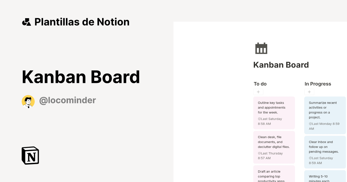 Plantilla Kanban Board de Locominder | Notion Marketplace